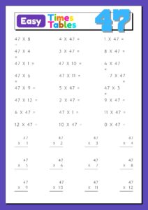 47 Times table - Multiplication table of 47 for children